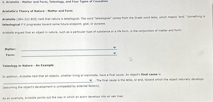 2. Aristotle - Matter and Form, Teleology, and Four | Chegg.com