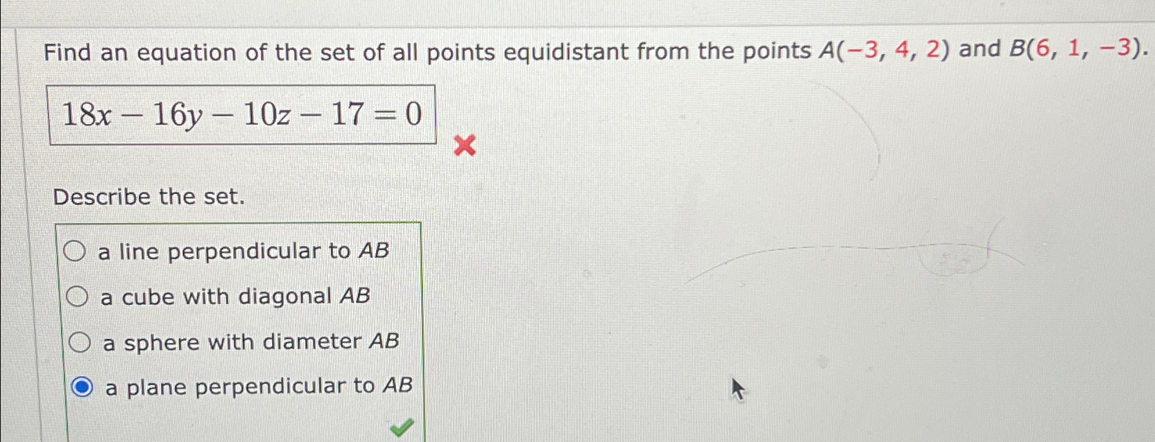 Solved Find an equation of the set of all points equidistant | Chegg.com