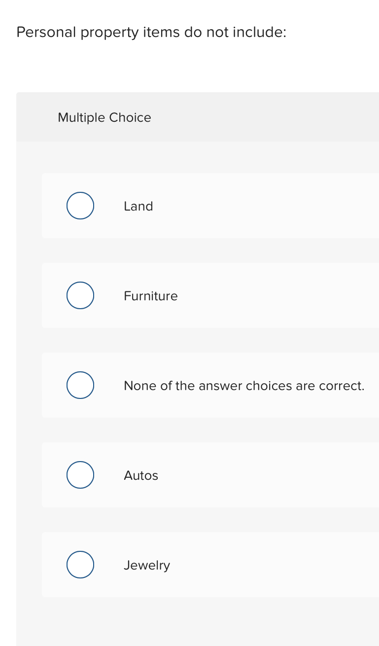 Solved Personal property items do not include:Multiple | Chegg.com