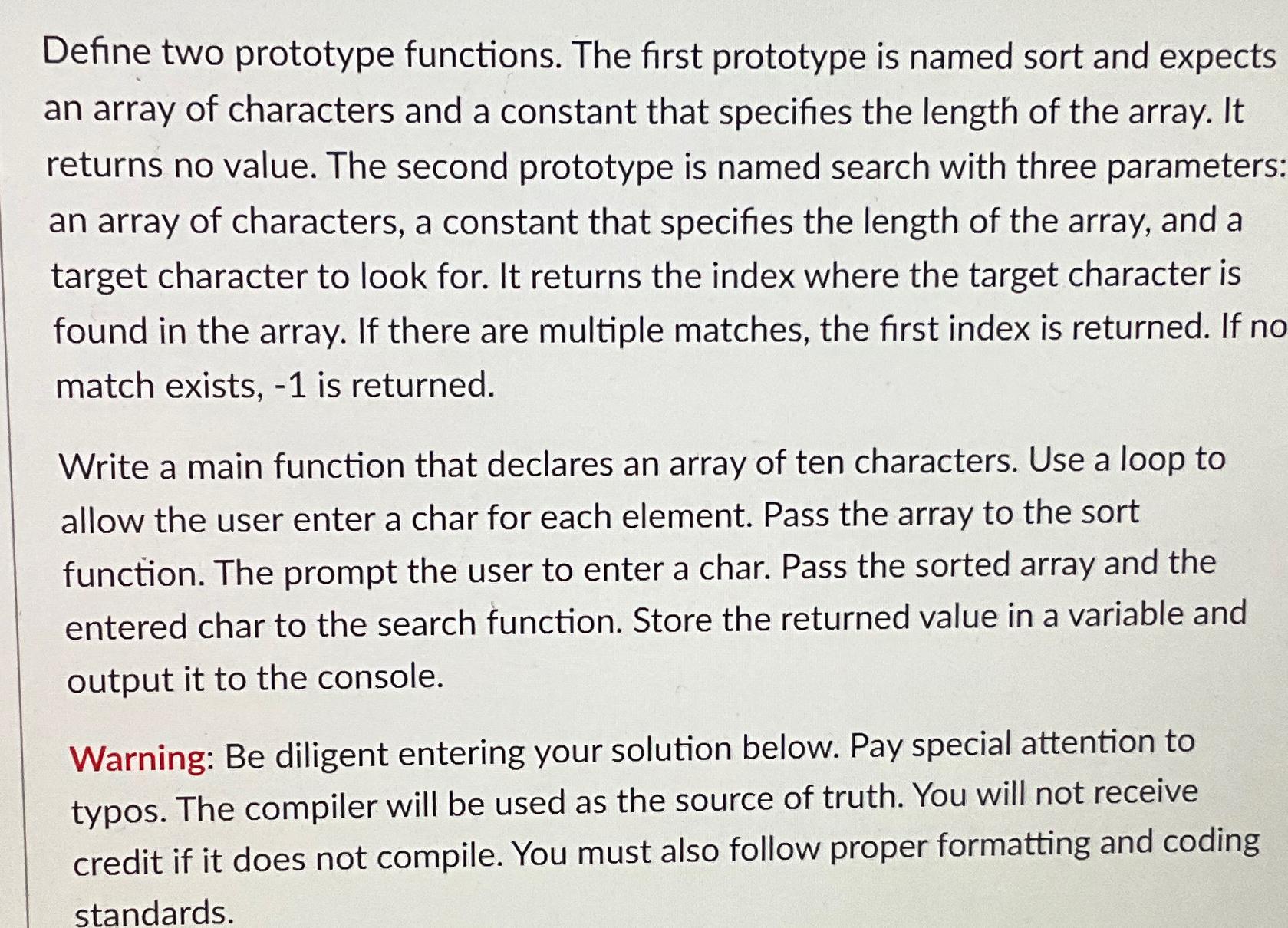 Solved Define two prototype functions. The first prototype | Chegg.com
