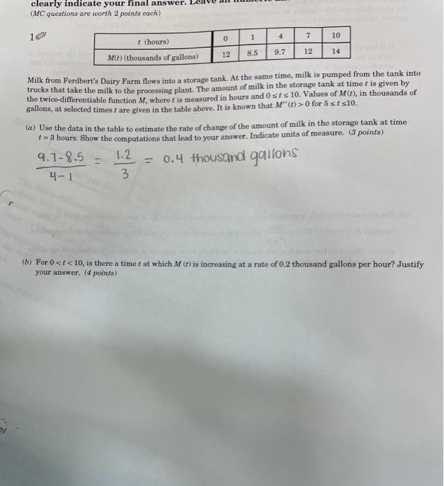 Solved clearly indicate your final answer. (MC questions are | Chegg.com