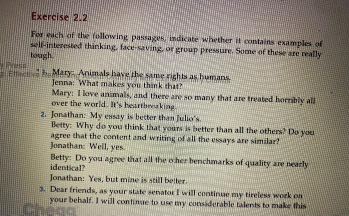 For each of the following passages, indicate whether | Chegg.com