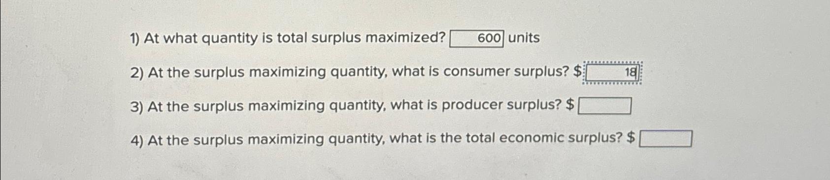Solved At what quantity is total surplus maximized? unitsAt | Chegg.com
