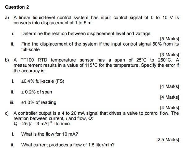 Solved Question 2 a) A linear liquid-level control system | Chegg.com