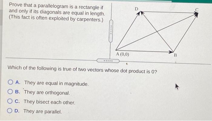 Solved Prove that a parallelogram is a rectangle if and only | Chegg.com