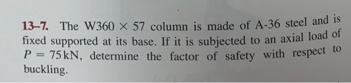 Solved 13-7. The W360 × 57 column is made of A-36 steel and | Chegg.com
