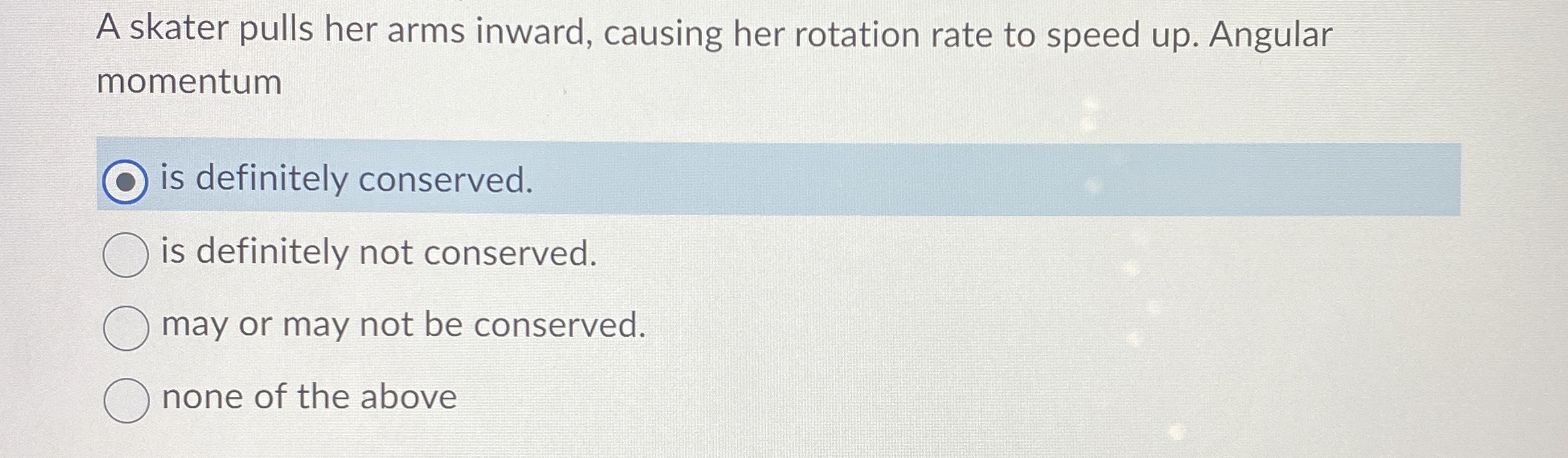 Solved A skater pulls her arms inward, causing her rotation | Chegg.com