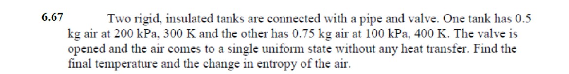 Solved 6.67 ﻿Two rigid, insulated tanks are connected with a | Chegg.com