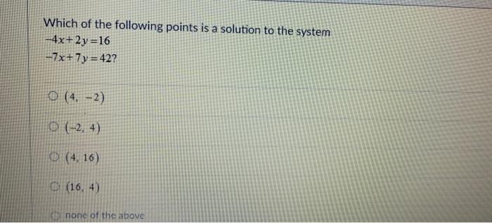 Solved Which of the following points is a solution to the | Chegg.com