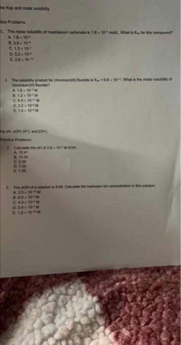 Solved the Ksp and molar solubdity fice Problems 1. Tha | Chegg.com