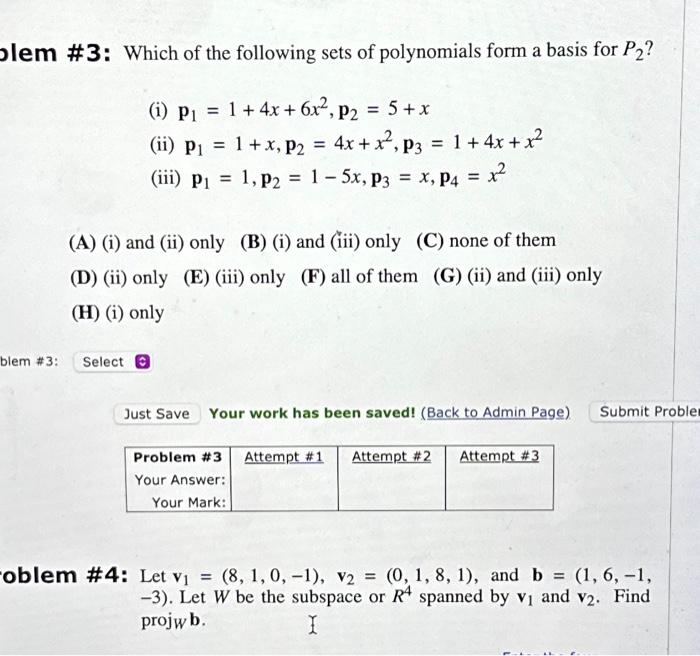 Solved \#3: Which of the following sets of polynomials form | Chegg.com