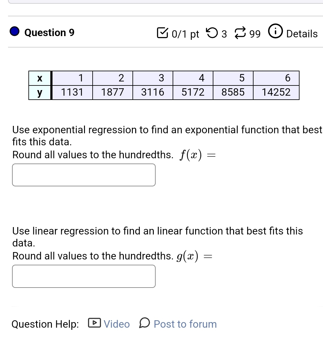 Solved Question 9Use exponential regression to find an | Chegg.com