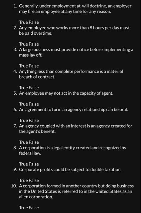 Solved 1. Generally, under employment at-will doctrine, an | Chegg.com