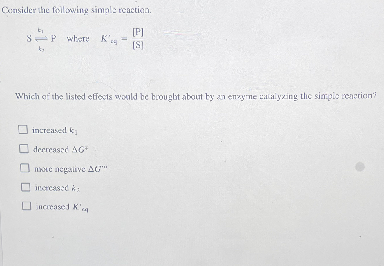 Solved Consider the following simple reaction.S⇌k2k1P, | Chegg.com