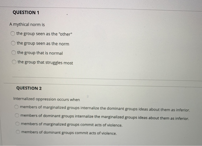 Solved QUESTION A mythical norm is the group seen as the | Chegg.com