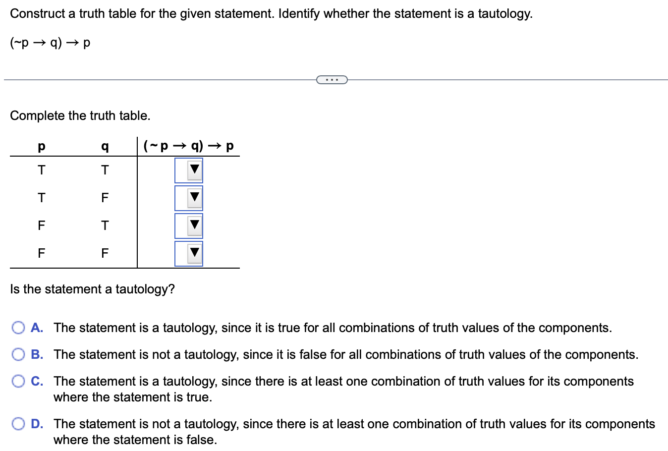Solved Construct a truth table for the given statement. | Chegg.com