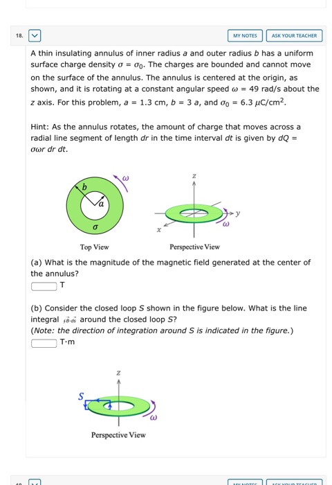 Solved A thin insulating annulus of inner radius a and outer | Chegg.com
