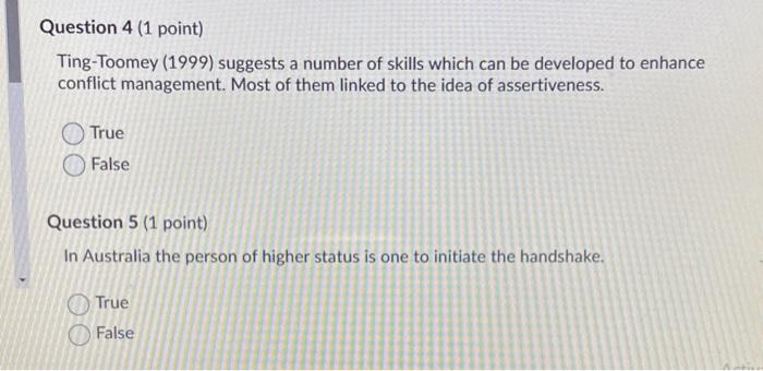Solved Question 4 (1 point) Ting-Toomey (1999) suggests a | Chegg.com