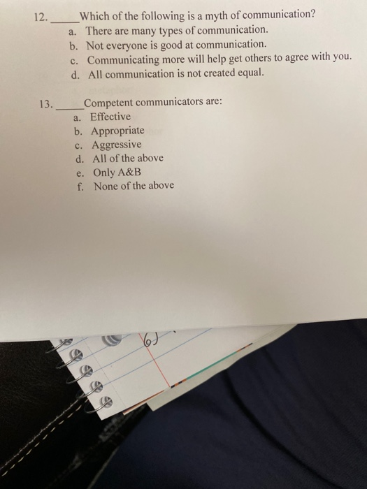 Solved _Which of the following is a myth of communication? | Chegg.com