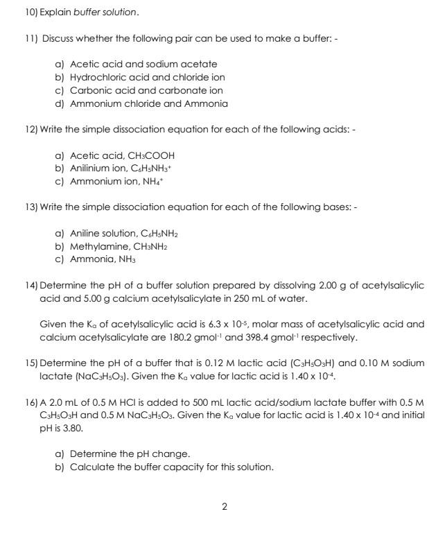 Solved 10) Explain buffer solution. 11) Discuss whether the | Chegg.com
