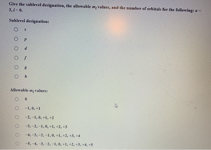 Solved Give the sublevel designation, the allowable m, | Chegg.com