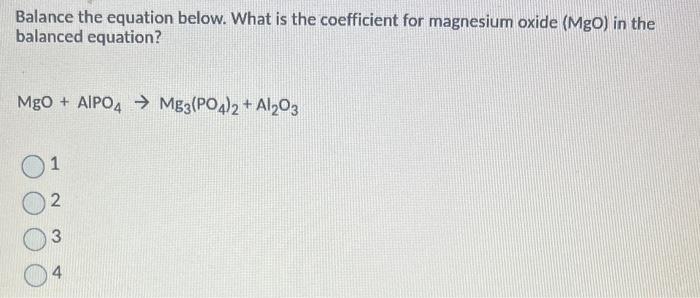 Solved Balance the equation below. What is the coefficient | Chegg.com