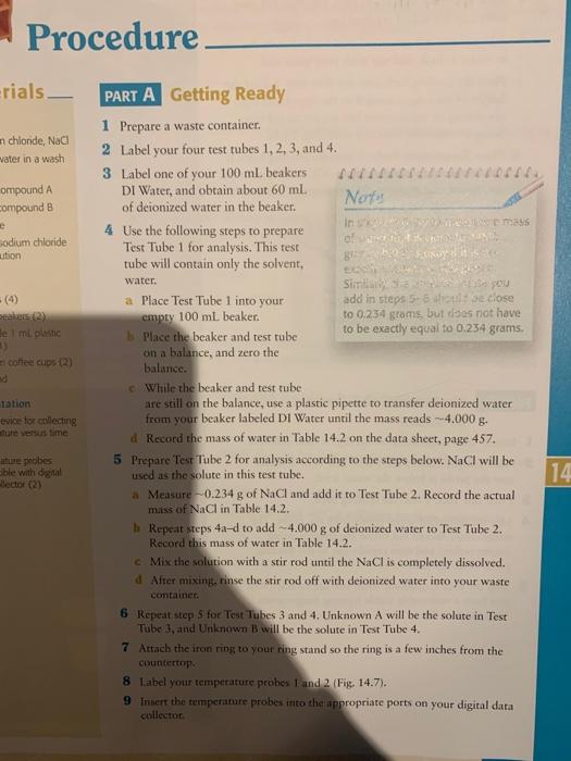 Solved Procedure erials chloride, Naci water in a wash | Chegg.com