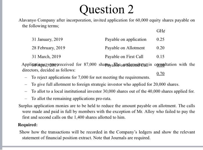 Alavanyo Company after incorporation, invited | Chegg.com
