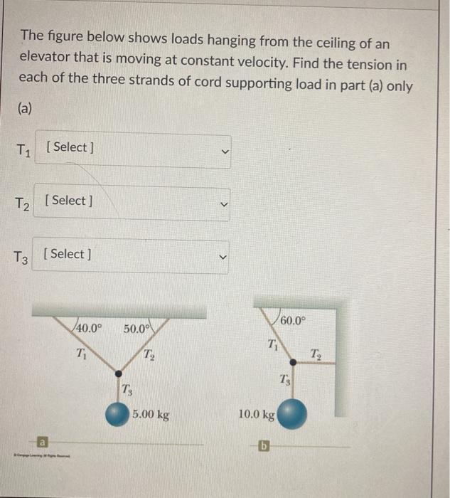Solved The figure below shows loads hanging from the ceiling | Chegg.com