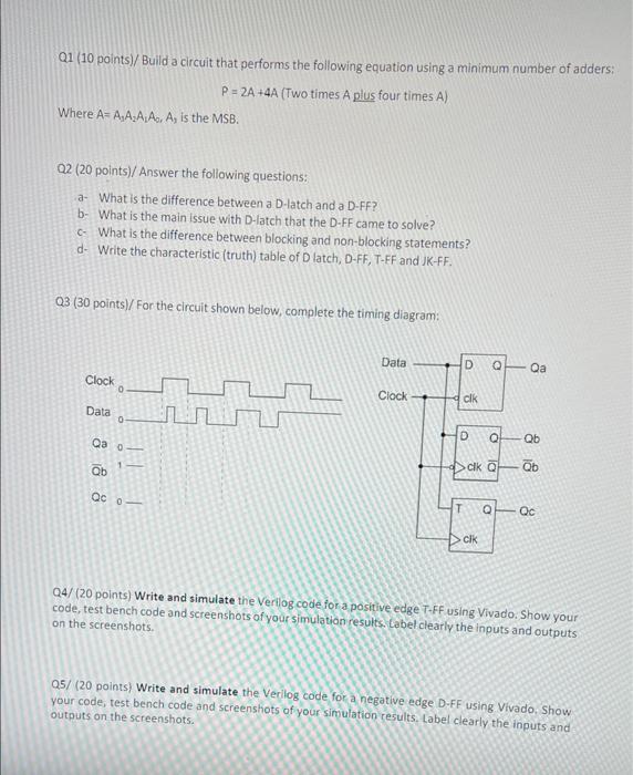 Solved Q1 (10 points)/Build a circuit that performs the | Chegg.com