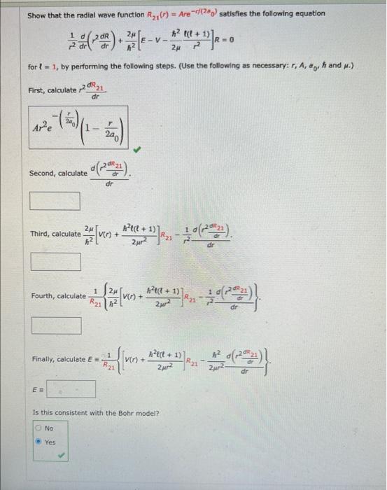 Solved Show That The Radial Wave Function R21 R Are