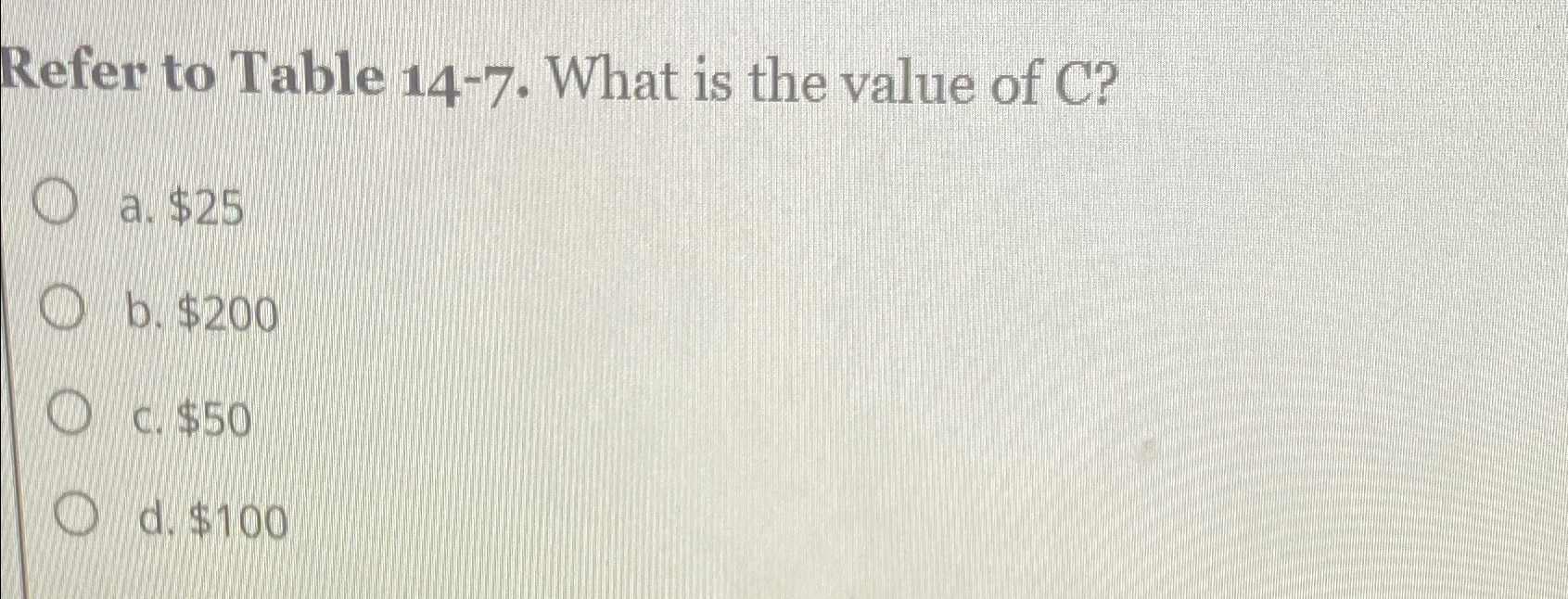 Solved Refer to Table 14-7. ﻿What is the value of C?a. | Chegg.com