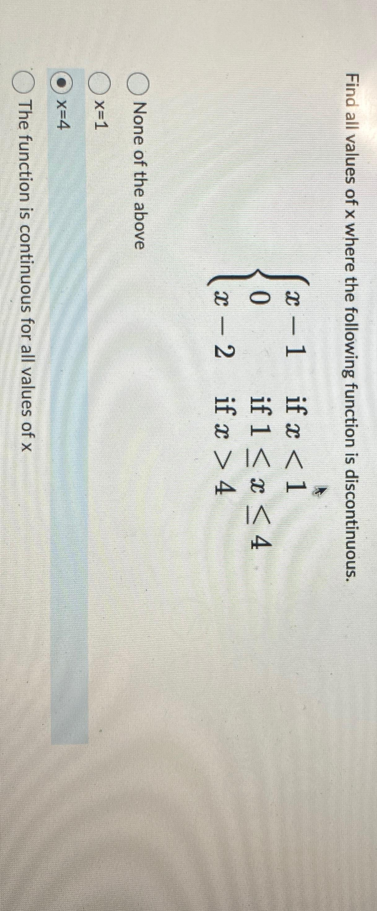 Solved Find all values of x ﻿where the following function is | Chegg.com