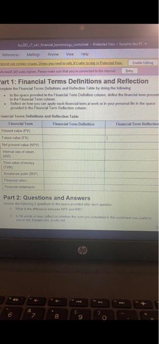 art 1: Financial Terms Definitions and Reflection | Chegg.com