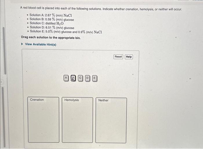 Solved A red blood cell is placed into each of the following | Chegg.com