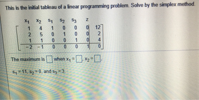 Solved This is the initial tableau of a linear programming | Chegg.com