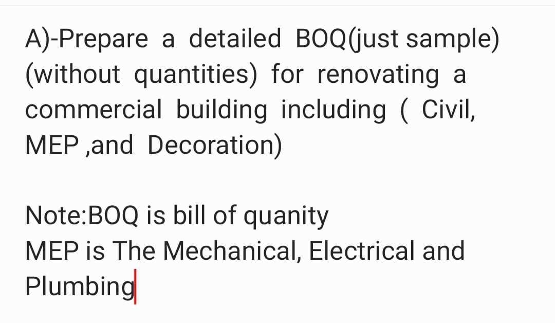 Solved A)-Prepare a detailed BOQ (just sample) (without | Chegg.com