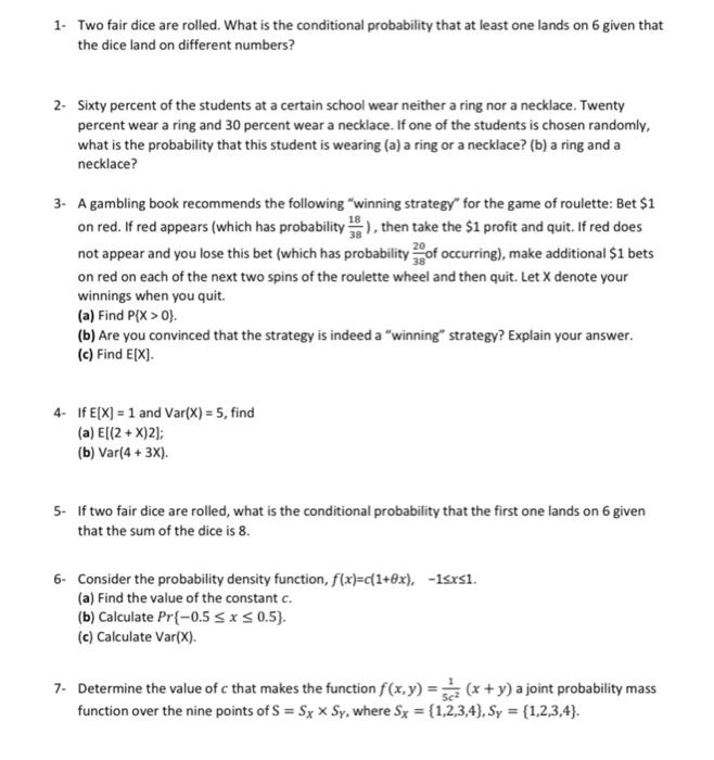 Solved 1- Two fair dice are rolled. What is the conditional | Chegg.com