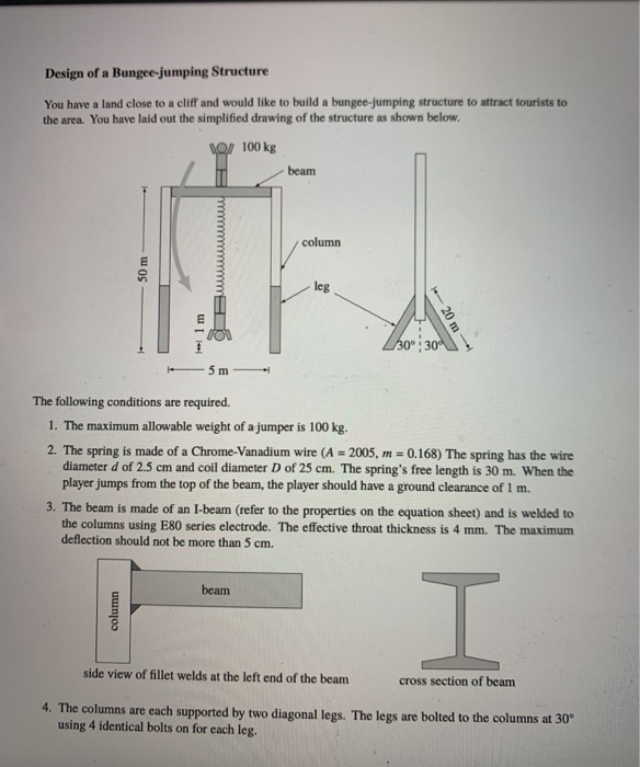 Design of a Bungee jumping Structure You have a land | Chegg.com