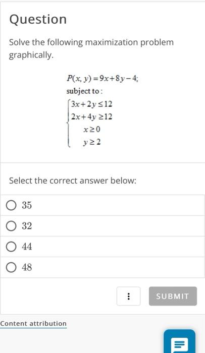 Solved Question Solve the following maximization problem | Chegg.com
