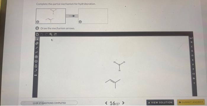 Solved Complete the partial mechanism for tydroboration. (1) | Chegg.com