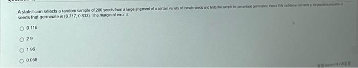 Solved A statistician selects a random sample of 200 seeds | Chegg.com