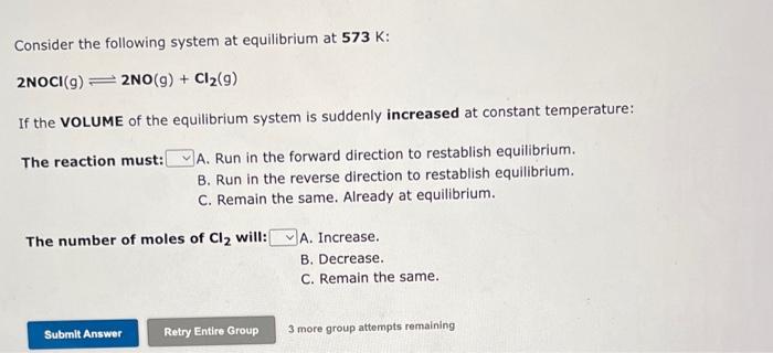 Solved Consider the following system at equilibrium at 573 K | Chegg.com