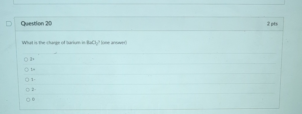 Solved Question 202 ﻿ptsWhat is the charge of barium in | Chegg.com
