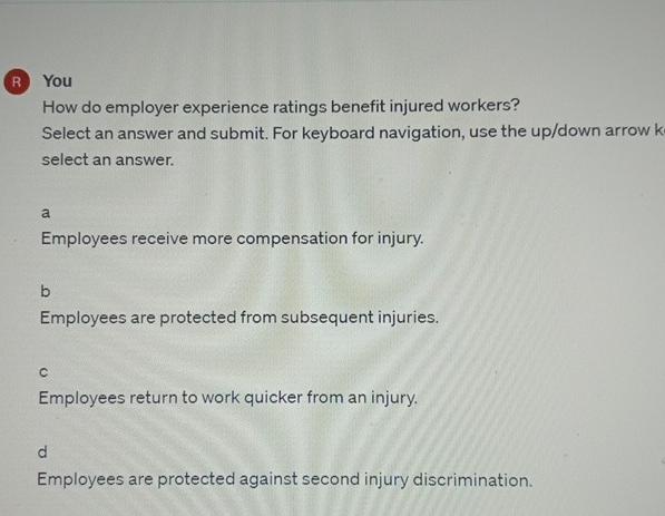 Solved You How do employer experience ratings benefit | Chegg.com