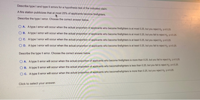 Solved Describe Type I And Type Il Errors For A Hypothesis 