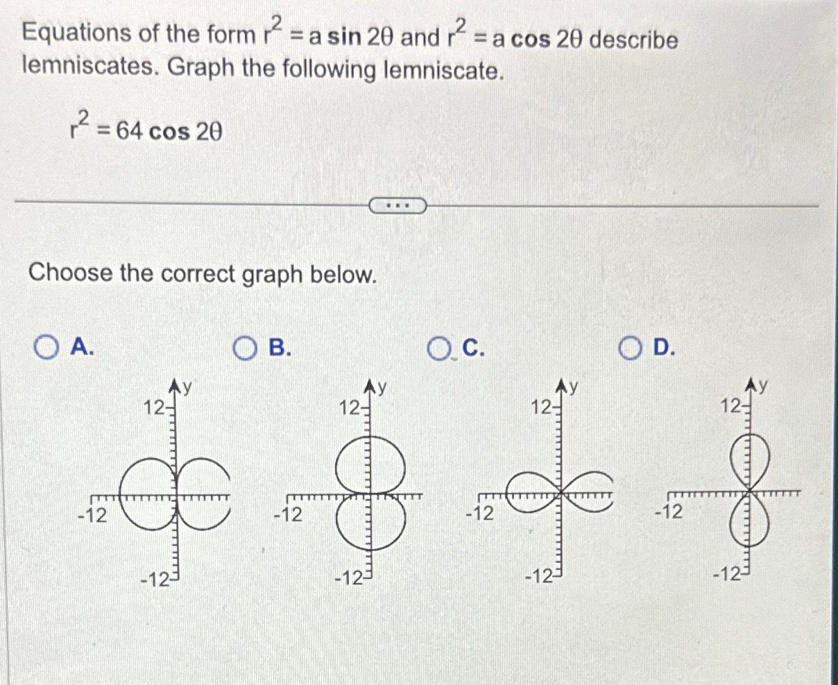 Solved Equations of the form r2=asin2θ ﻿and r2=acos2θ | Chegg.com