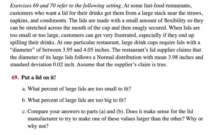 Solved Exercises 69 and 70 refer to the following setting. | Chegg.com