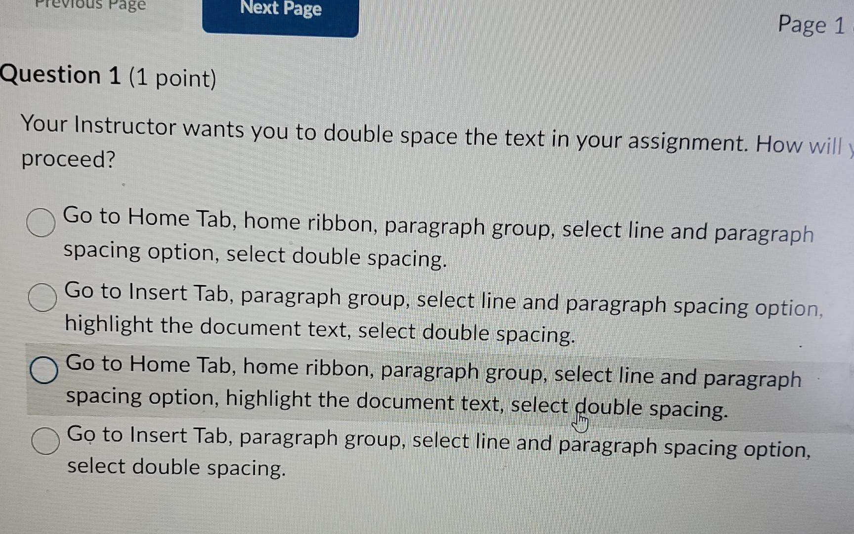 Solved Next PagePage 1Question 1 (1 ﻿point)Your Instructor | Chegg.com