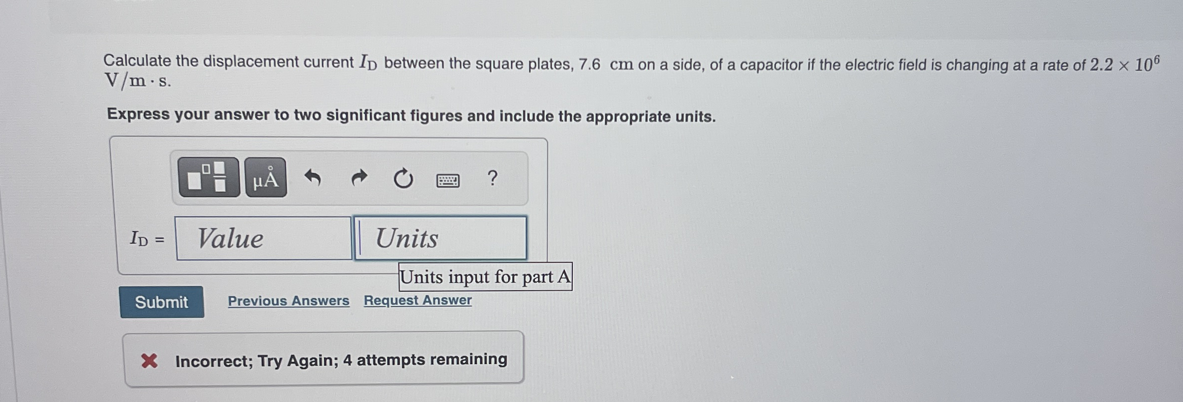 Solved Calculate the displacement current ID ﻿between the | Chegg.com